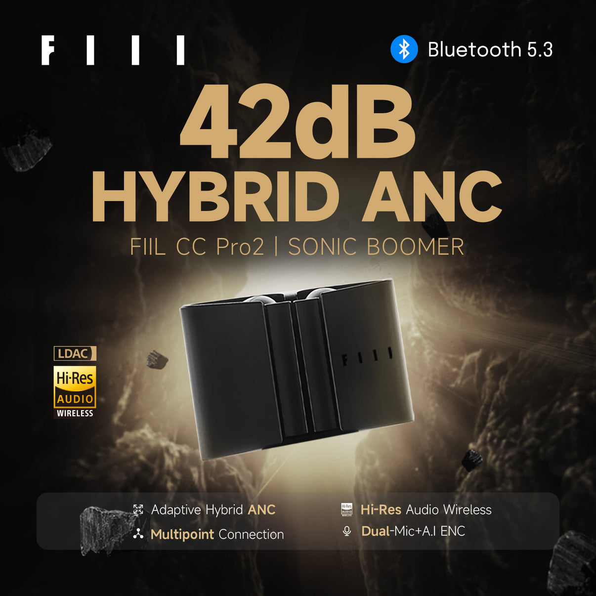 FIIL CC Pro2 English Ver. True Wireless Earbuds 42dB Hybrid ANC, All-M